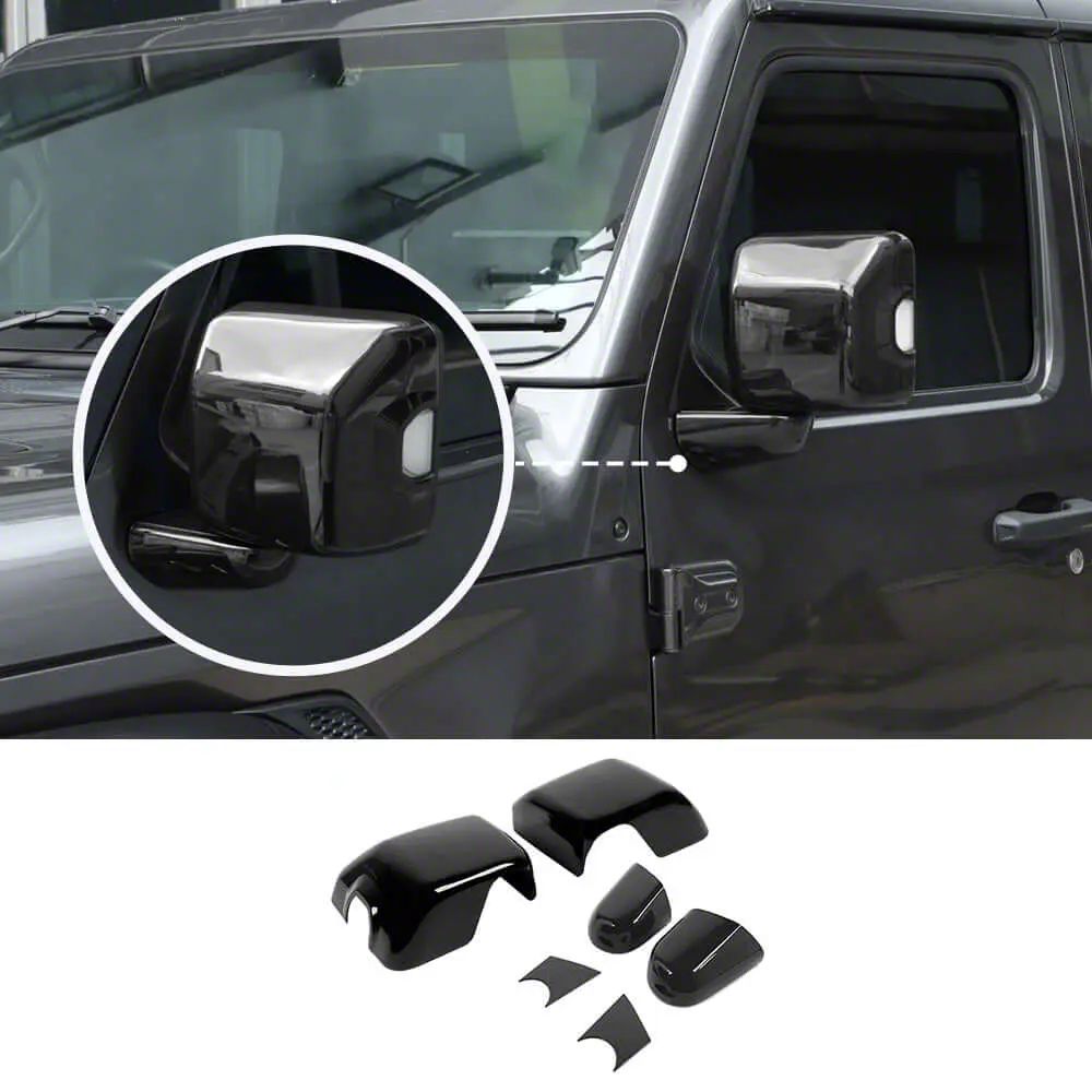 Jeep Wrangler Side Mirror and Base Covers; Black (18-26 Jeep Wrangler ...
