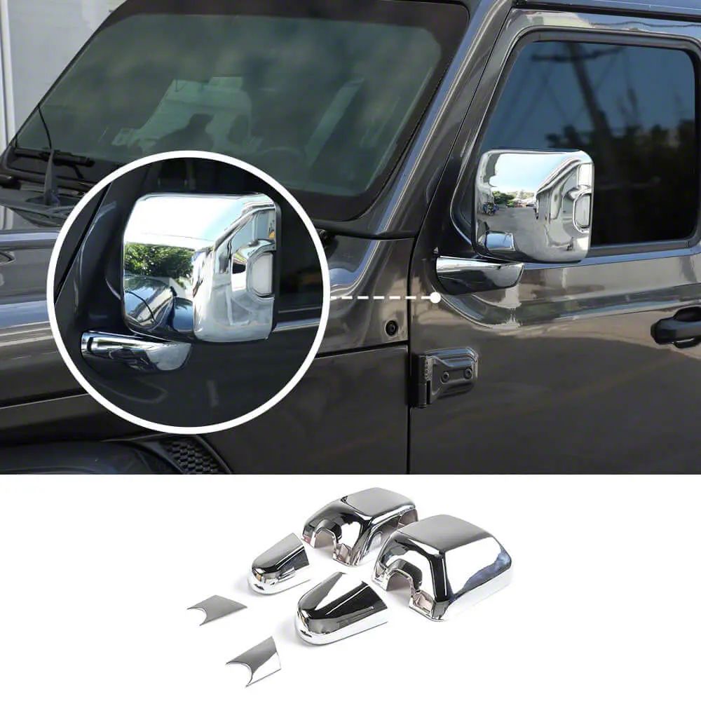 Jeep Wrangler Side Mirror and Base Covers; Chrome (18-26 Jeep Wrangler ...