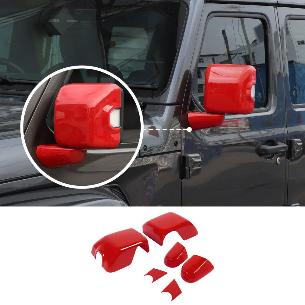 Jeep Wrangler Side Mirror and Base Covers; Red (18-26 Jeep Wrangler JL ...