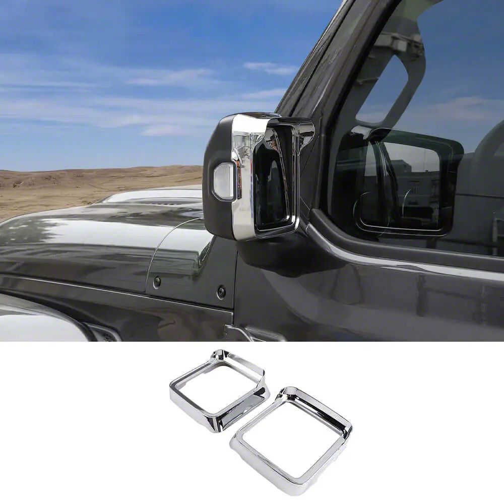 Jeep Wrangler Side Mirror Rain Eyebrow Visors; Chrome (18-26 Jeep ...