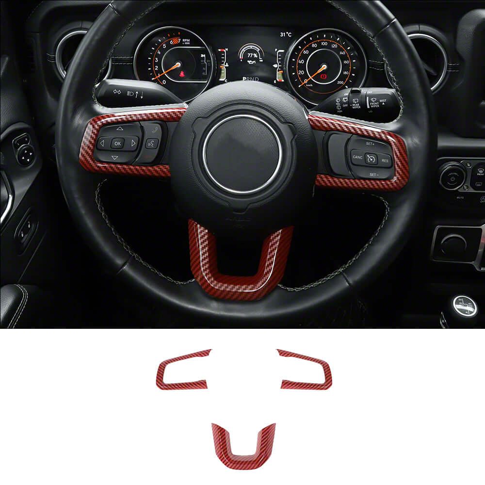 Jeep Wrangler Steering Wheel Outer Trim Cover Set; Red Carbon Fiber (18 ...