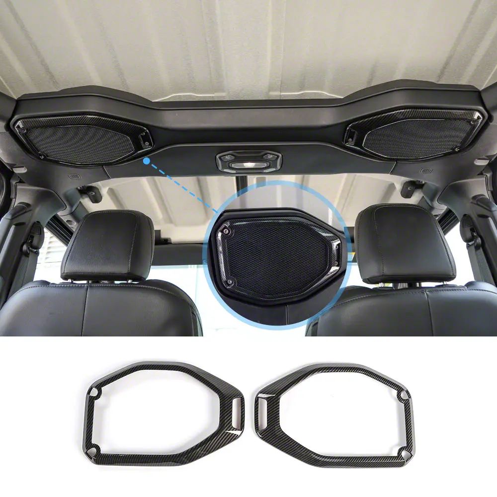 Jeep Wrangler Top Roof Speaker Trim Rings; Black Carbon Fiber (18-23 ...