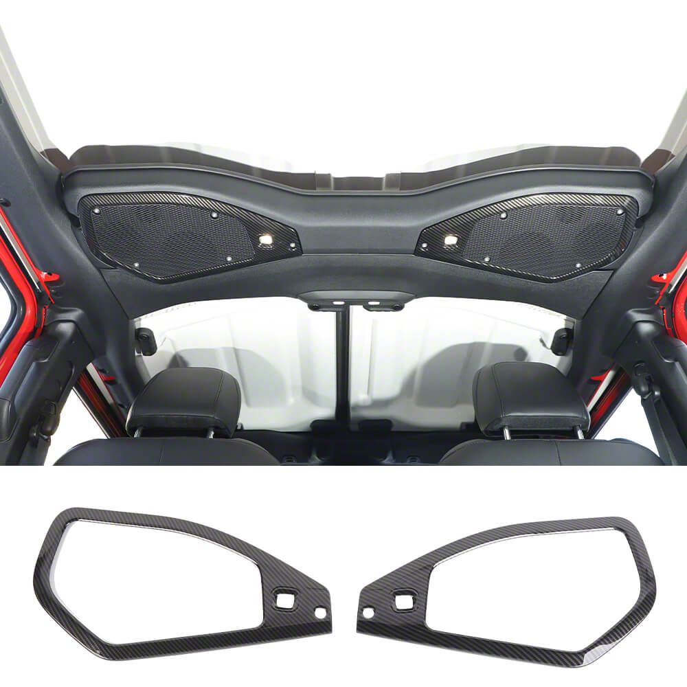 Jeep Wrangler Top Roof Speaker Trim Rings; Black Carbon Fiber (24-26 ...