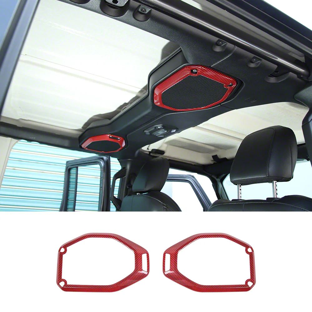Jeep Wrangler Top Roof Speaker Trim Rings; Red Carbon Fiber (18-23 Jeep ...