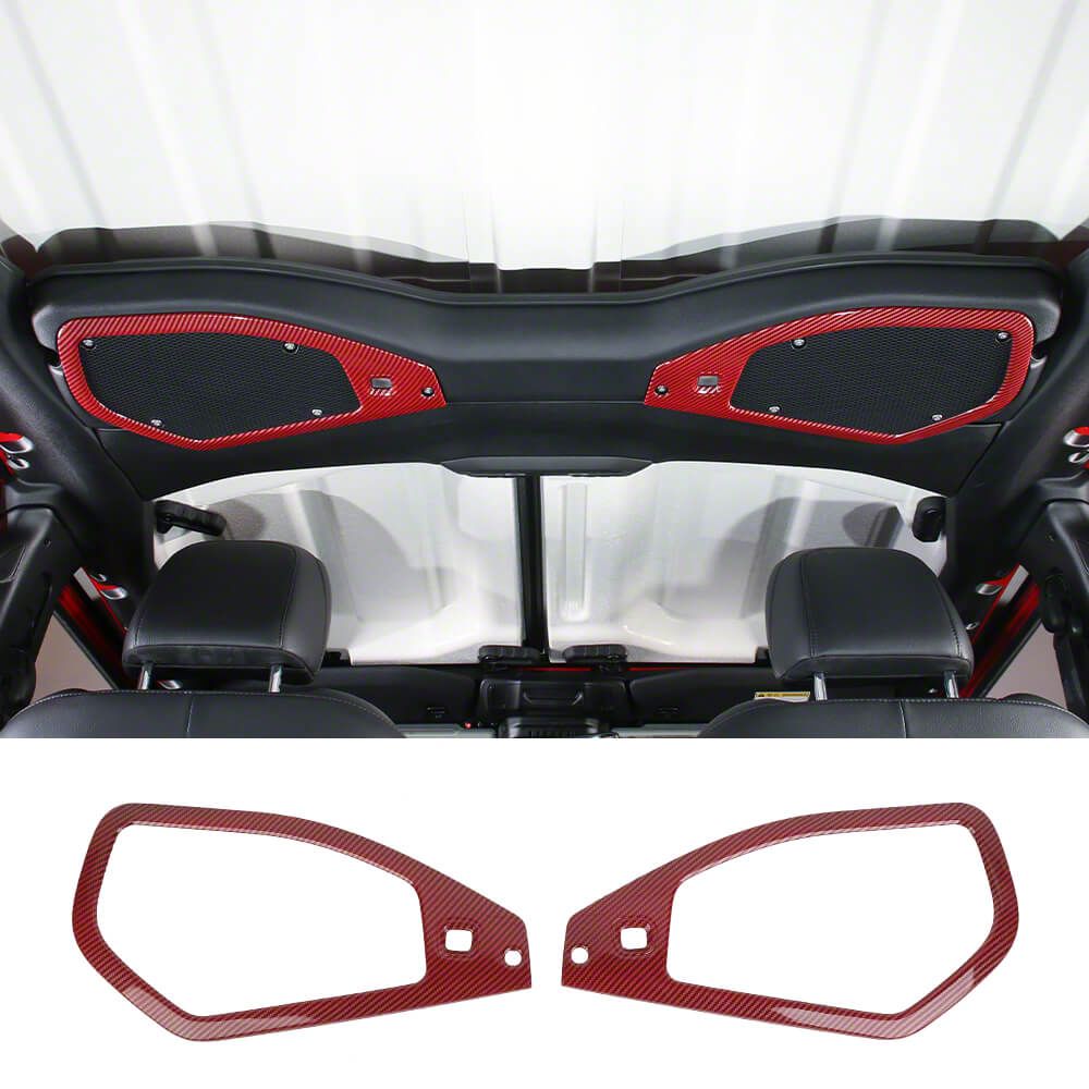 Jeep Wrangler Top Roof Speaker Trim Rings; Red Carbon Fiber (24-26 Jeep ...
