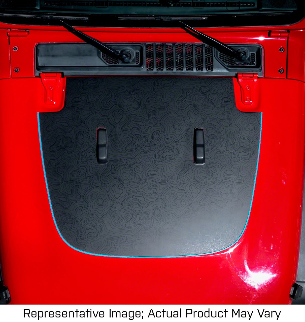 Jeep Wrangler Topographic Map Hood Graphic; Black with Gloss Black ...