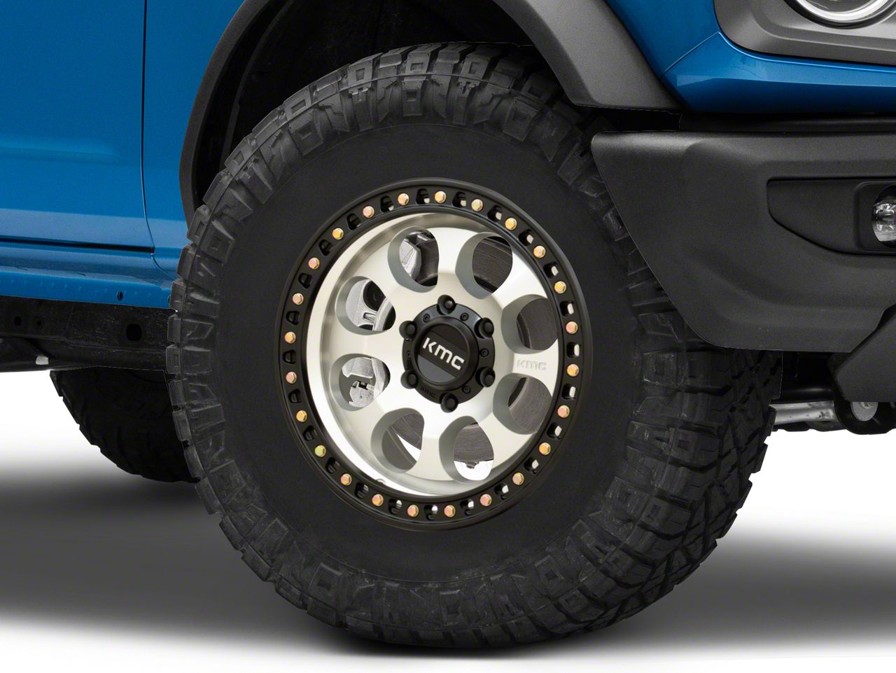 KMC Bronco Riot SBL Machined with Satin Black Lip 6-Lug Wheel; 17x9 ...
