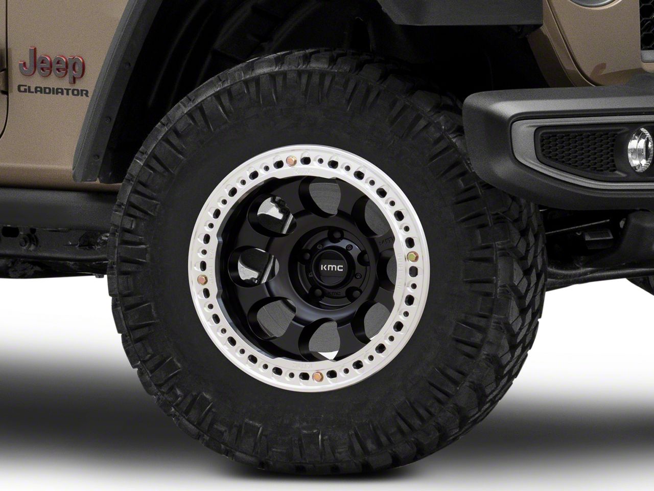 KMC Jeep Gladiator Riot Beadlock Satin Black with Machined Ring Wheel ...