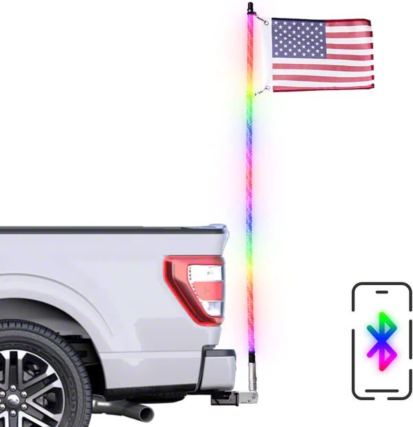 Master Tailgaters Jeep Wrangler 6-Foot Spiral Chasing LED Flag Pole with Hitch Mount MW-6H1B ...