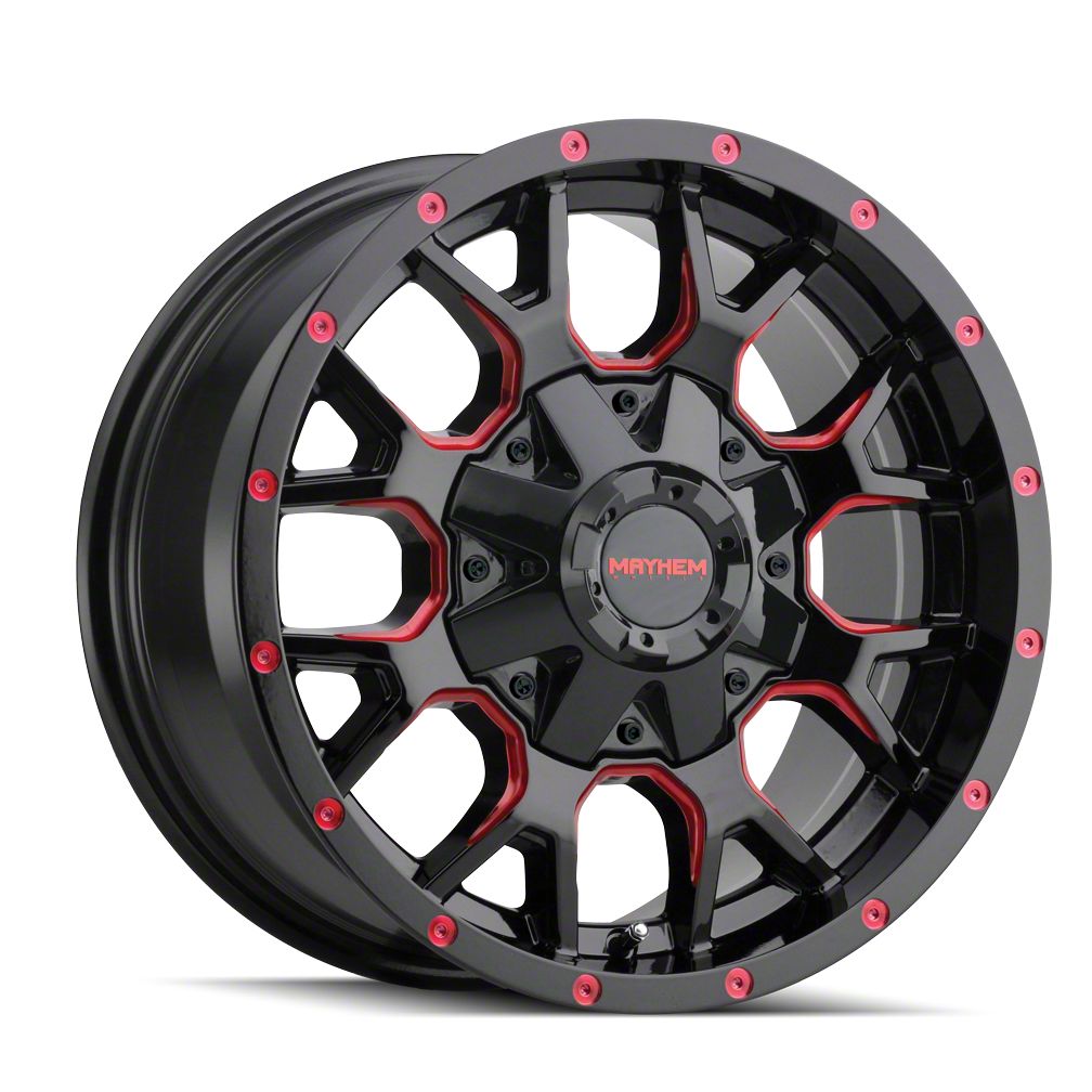 Mayhem Wheels Jeep Wrangler Warrior Gloss Black Milled with Prism Red ...