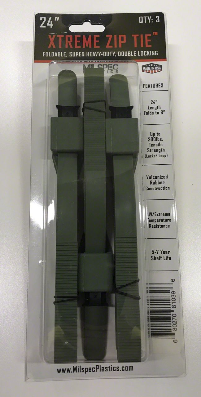 Milspec Plastics Universal XT Xtreme Zip Ties; 24-Inch; Green; 3-Pack ...