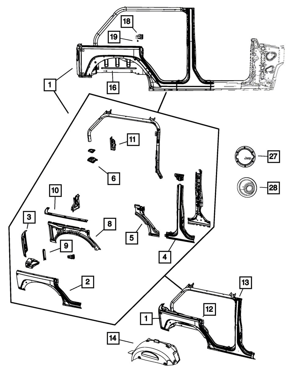 Mopar Jeep Wrangler C-Pillar Mucket Seal; Driver Side 55397057AB (07-18 ...