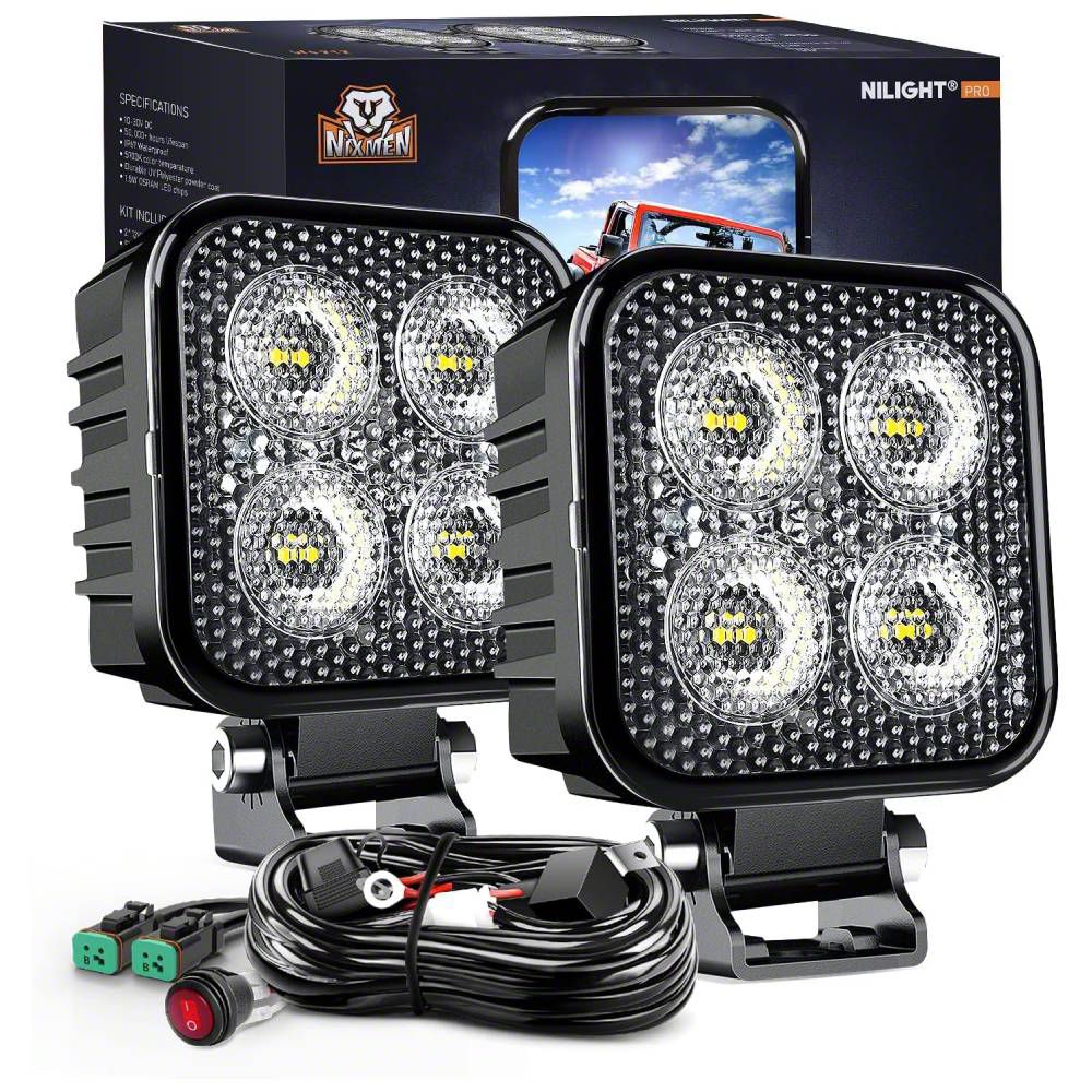 Jeep Cherokee 3-Inch Square LED Pod Lights; Flood Beam (Universal; Some ...