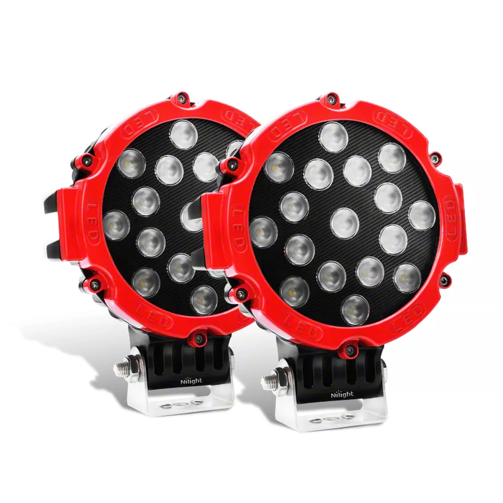 Jeep Gladiator 7-Inch Red Round LED Work Lights; Flood Beam (Universal ...