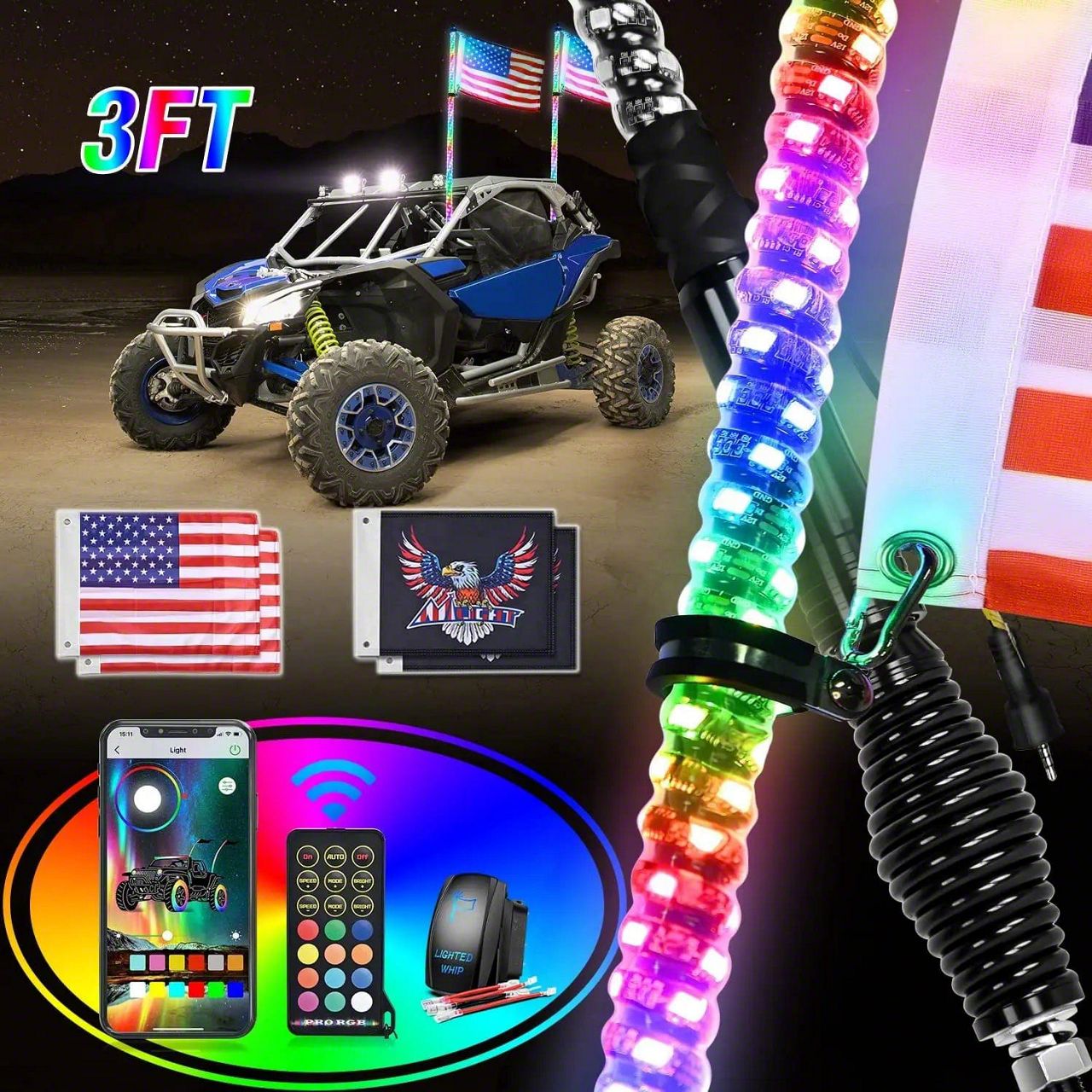 Nilight Jeep Gladiator Spiral Antenna Bluetooth Remote App Control LED ...