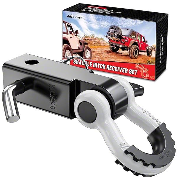 Jeep Wrangler 2-Inch Hitch Receiver with 3/4-Inch D-Ring Shackle; White ...