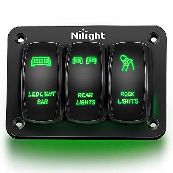 Jeep Wrangler 3-Gang Aluminum Rocker Switch Panel with Rocker Switches ...