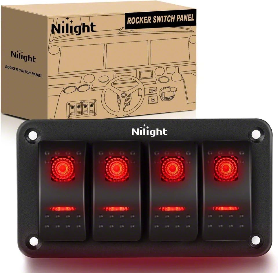 Jeep Wrangler 4-Gang Aluminum Rocker Switch Panel with Rocker Switches ...