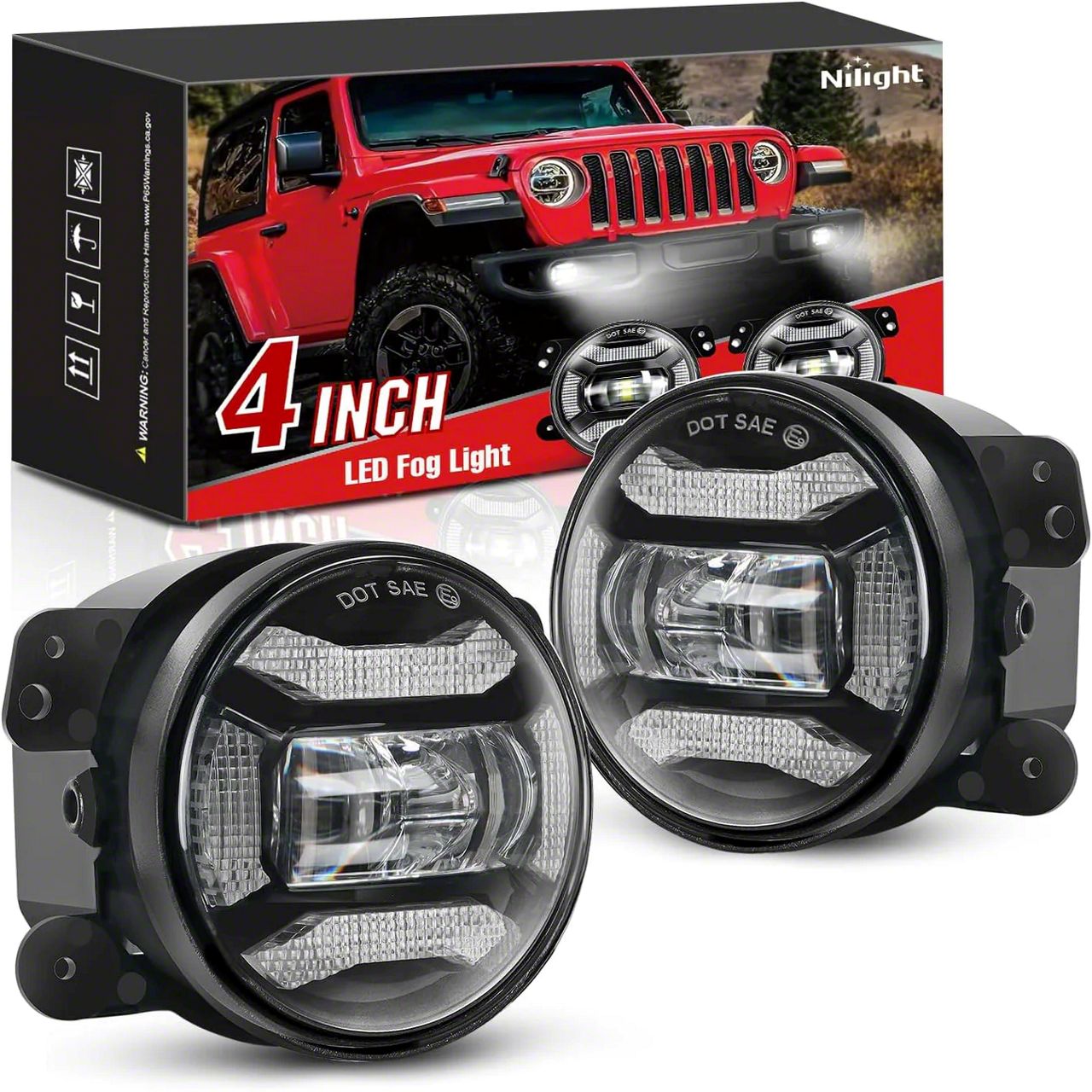 Jeep Wrangler 4-Inch LED Fog Lights with DRL (07-18 Jeep Wrangler JK) - Free Shipping