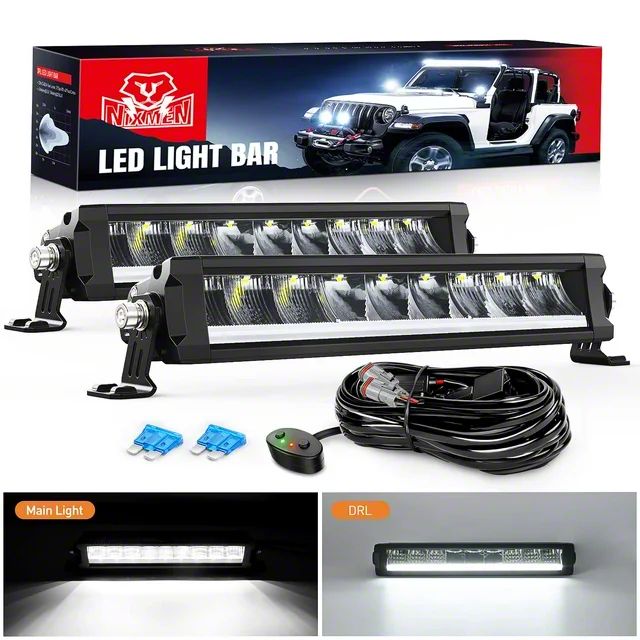 Tacoma 12.20-Inch Single Row LED Light Bars with DRL; Anti-Glare Flood ...
