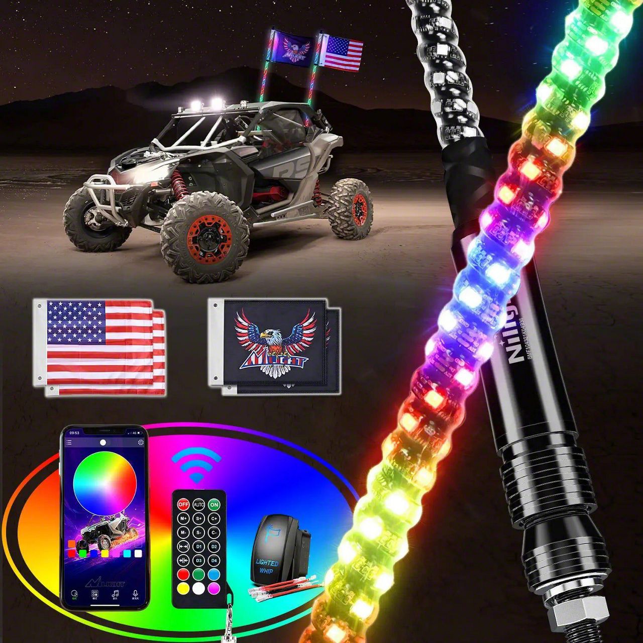 Nilight Tacoma Spiral Antenna Bluetooth Remote App Control LED Whip ...