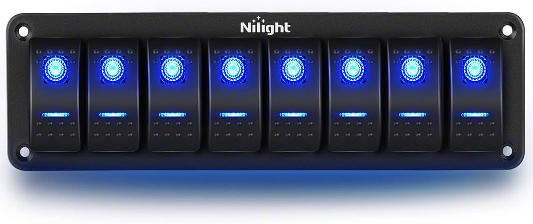 Tundra 8-Gang Aluminum Rocker Switch Panel with Rocker Switches; Blue ...