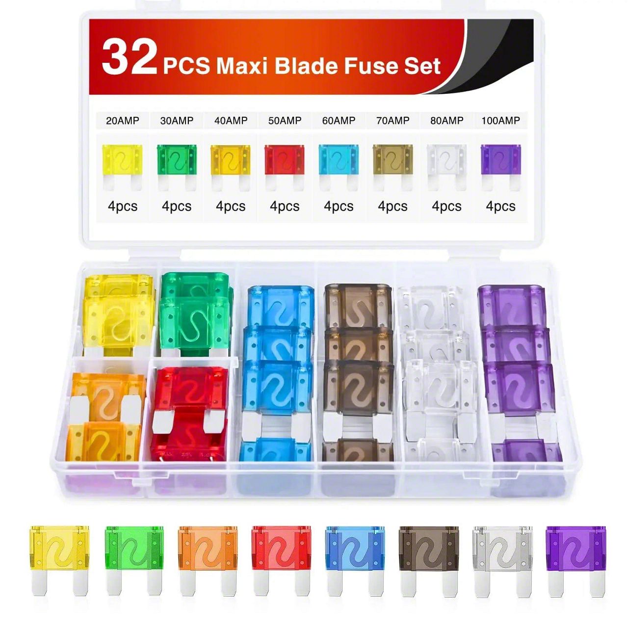 Nilight Universal XT Maxi APX Blade Fuse Set; 32-Pieces 50013R - Free ...