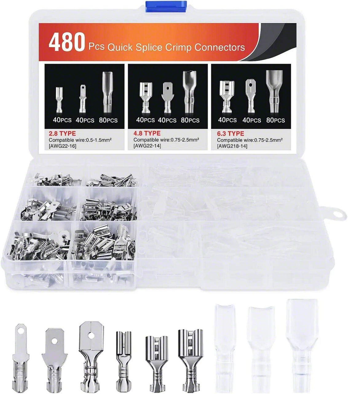 Nilight Universal XT Spade Terminals with Insulated Sleeves; 480-Pieces ...