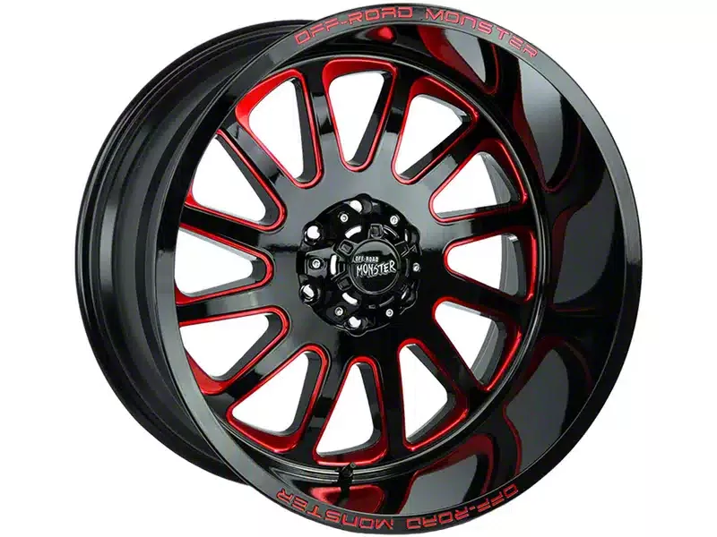 Off-Road Monster Jeep Wrangler M17 Gloss Black Candy Red Milled Wheel ...