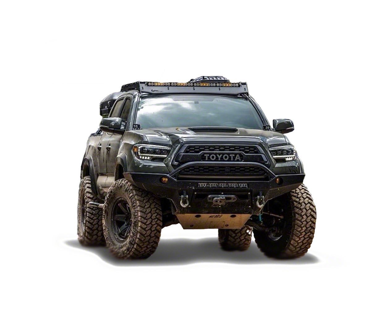 Prinsu Tacoma Roof Rack with LP4 Light Pod Cutout Wind Deflector; Grey ...