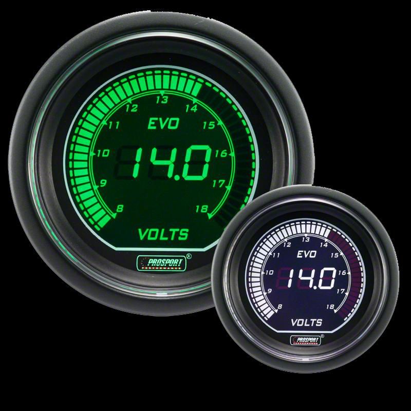 Prosport Tundra 52mm EVO Series Volt Gauge; Electrical; Green/White ...