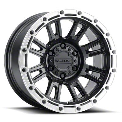 Raceline Tundra Compass Satin Black with Silver Ring 5-Lug Wheel; 17x8 ...