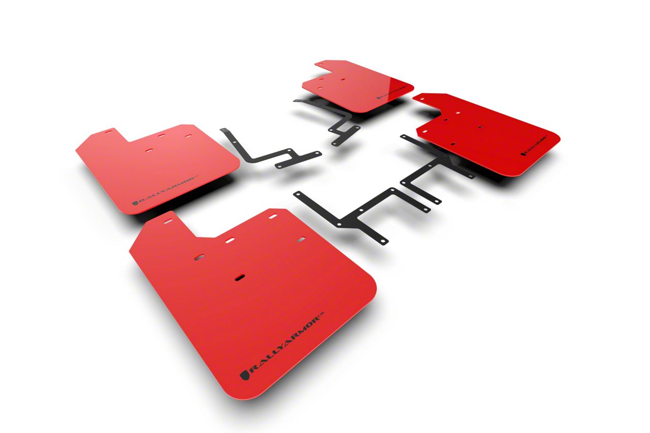 Rally Armor Jeep Wrangler Red Mud Flaps with Black Logo; Front and Rear ...