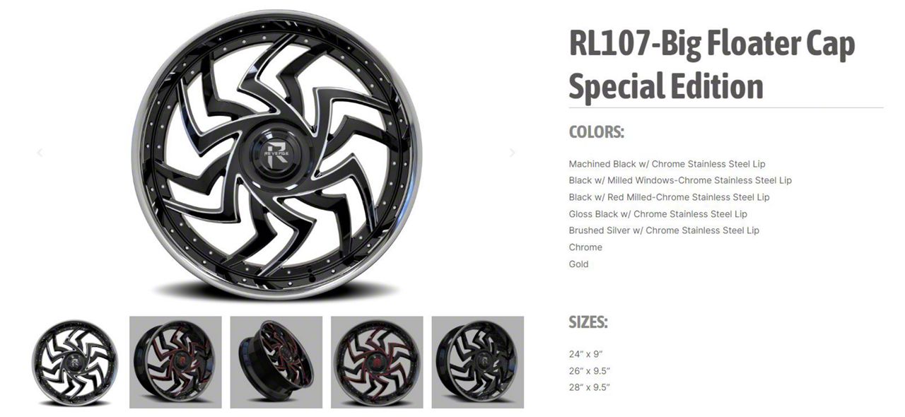 Bronco RL-107 Big Floater Black Machined Chrome SSL 6-Lug Wheel; 28x9.5 ...