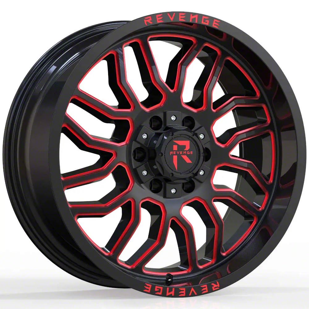 Jeep Wrangler RV-205 Black and Red Milled Wheel; 20x10; -19mm Offset ...