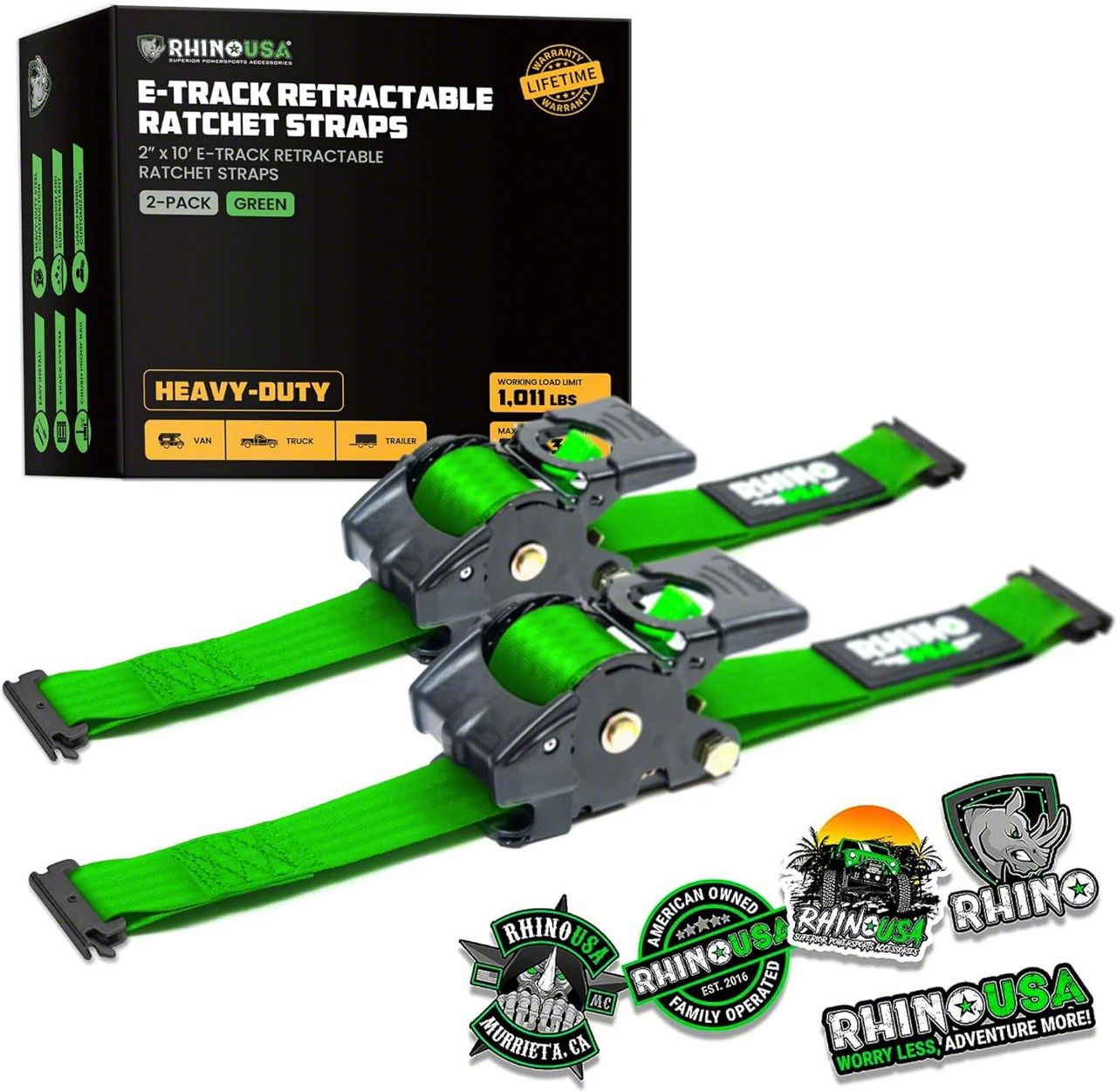 Rhino USA Bronco 2-Inch x 10-Foot Retractable E-Track Ratchet Strap Kit ...