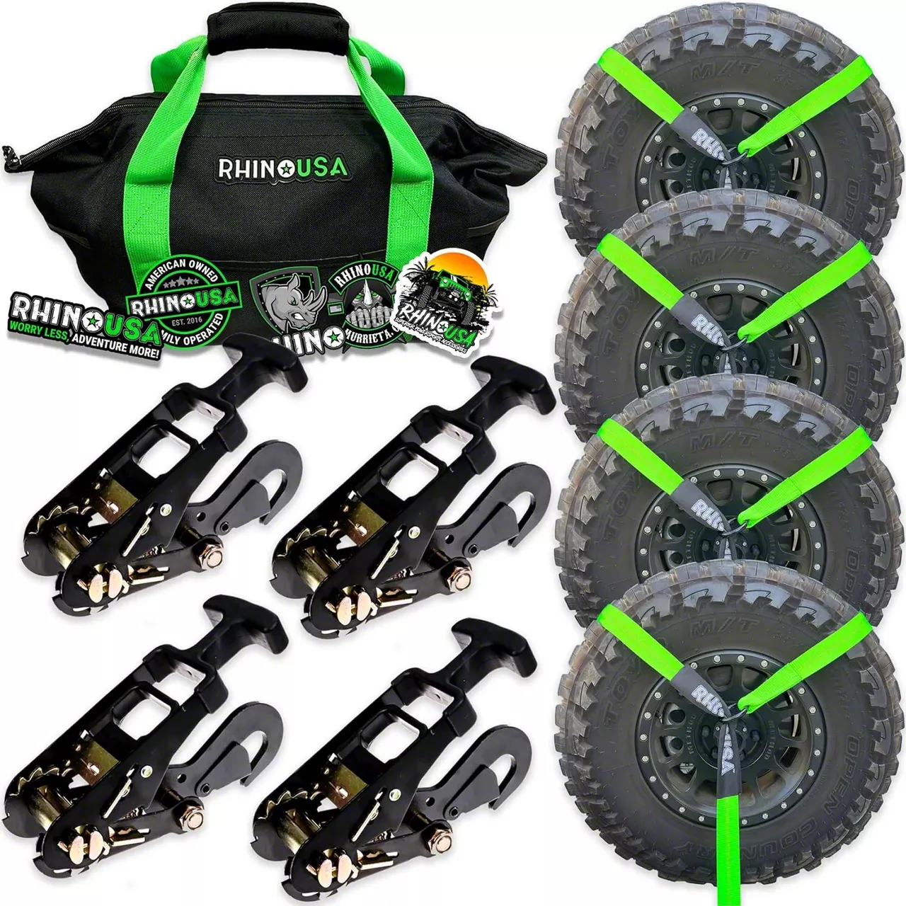 Rhino USA Bronco Car Tie-Down Lasso Strap Kit with Snap Hook; Green TD ...