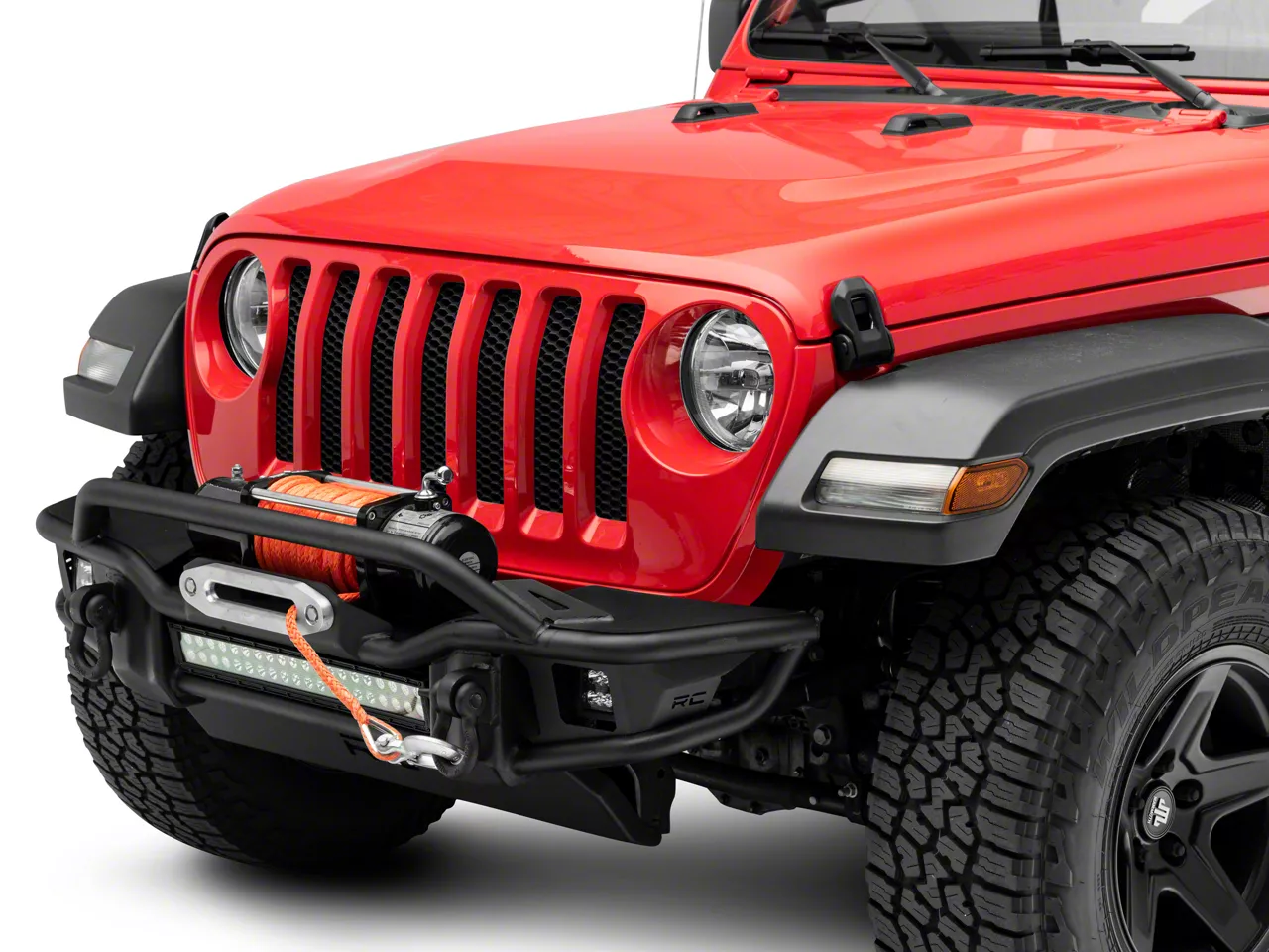 Rough Country Jeep Wrangler Tubular Winch Front Bumper; Satin Black ...