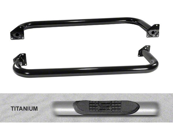 Rugged Ridge Jeep Wrangler 3 in. Round Side Step Bars - Titanium 11592. ...