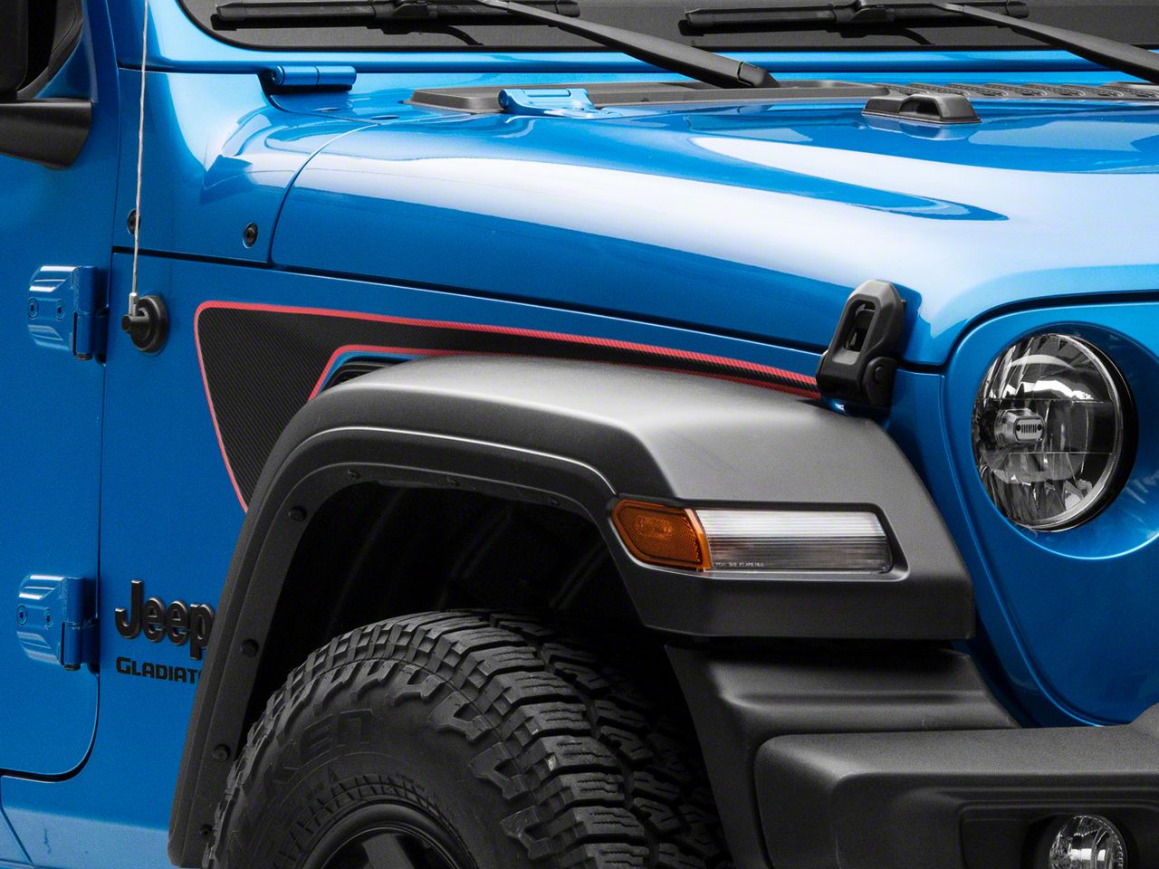 SEC10 Jeep Gladiator Long Side Accent Decal; Black/Red Carbon Fiber ...