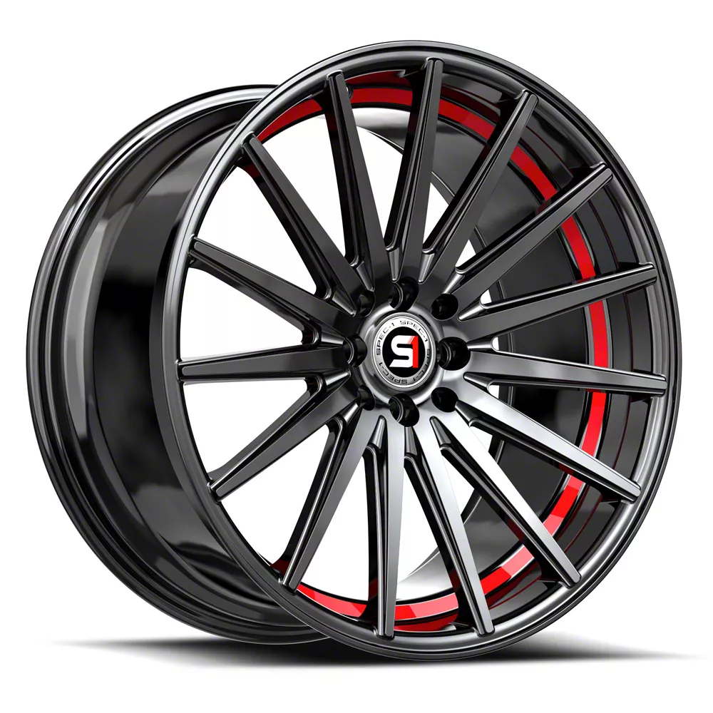 Spec-1 Bronco Sport SP-69 Gloss Black and Red Undercut 5-Lug Wheel; 17x7.5; 42mm Offset SP ...