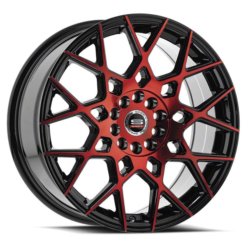 Spec-1 Jeep Renegade SP-52 Gloss Black and Red Machined Wheel; 18x8 ...