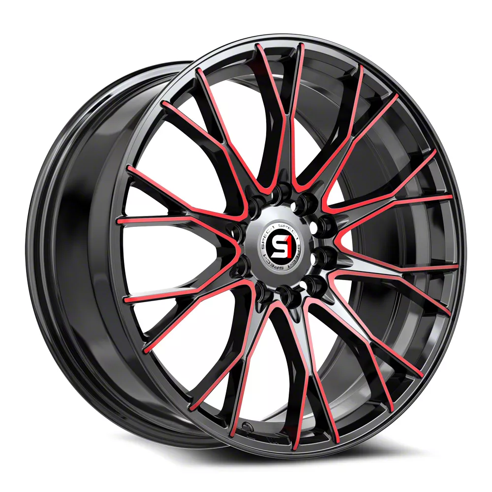 Spec-1 Jeep Wrangler SP-59 Gloss Black and Red Machined Wheel; 17x7.5 ...