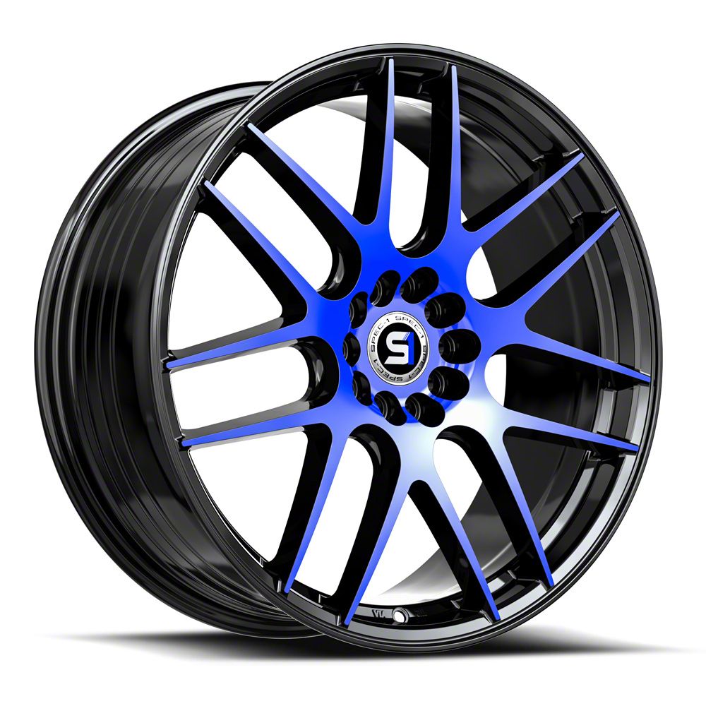 Spec-1 Jeep Wrangler SP-65 Gloss Black and Blue Machined Wheel; 17x8 ...