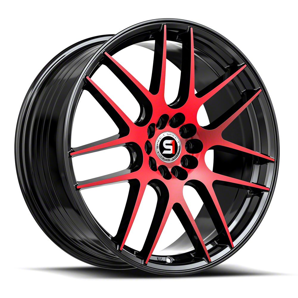 Spec-1 Jeep Wrangler SP-65 Gloss Black and Red Machined Wheel; 18x8 ...