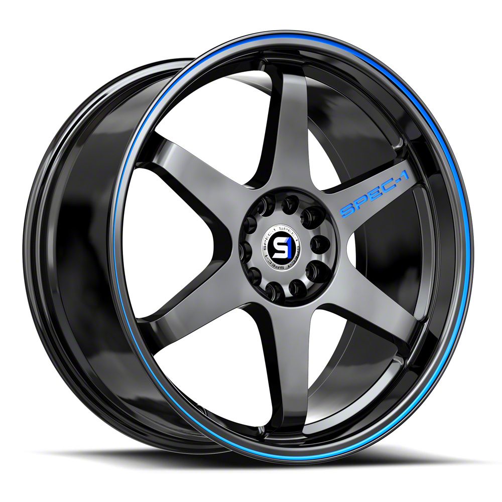 Spec-1 Jeep Wrangler SPT-33 Gloss Black and Blue Line Wheel; 17x8; 38mm Offset SPT-331783238GBBL ...