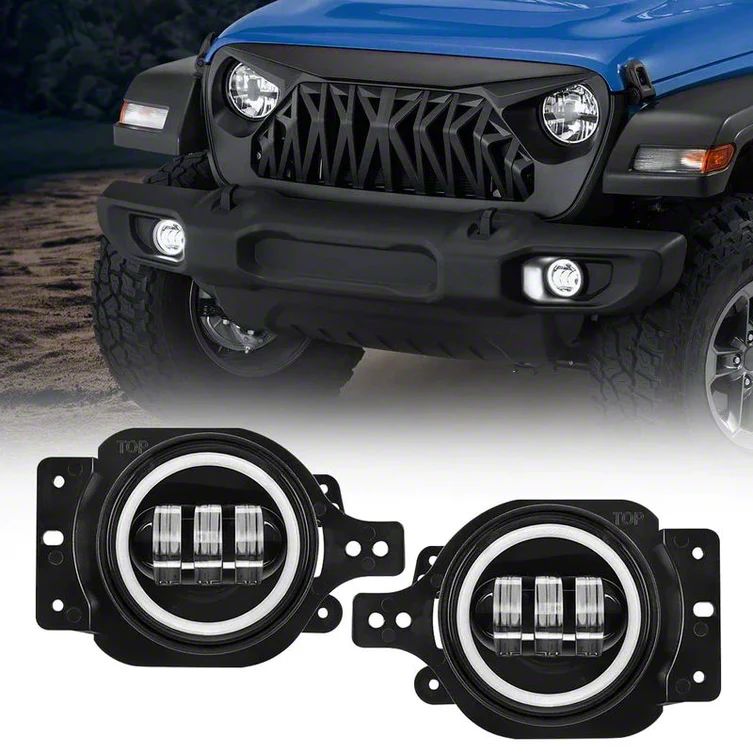 Suparee Jeep Gladiator 4-Inch LED Fog Lights with White Halo DRL SP ...