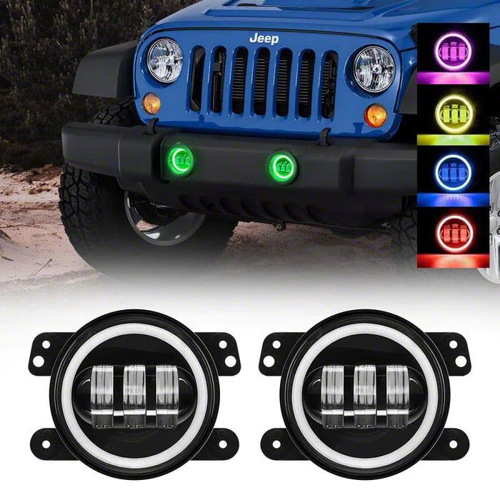 Suparee Jeep Wrangler 4-Inch LED Fog Lights with RGB Halo SP-CL162-B ...