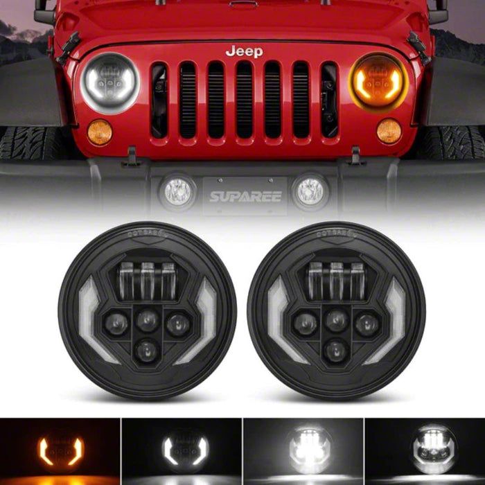 Suparee Jeep Wrangler 7-Inch Fang Style Headlights with DRL and Amber ...