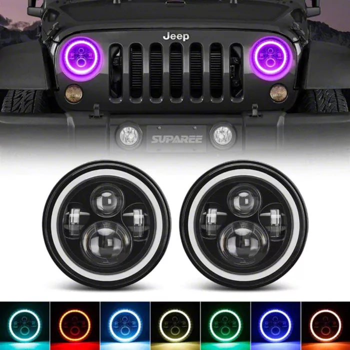 Suparee Jeep Wrangler 7-Inch RGB Halo LED Headlights with Bluetooth ...